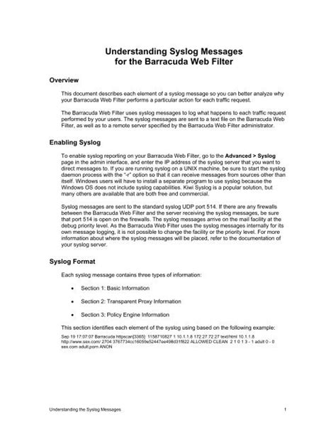 Understanding Syslog Messages For The Barracuda Web Filter