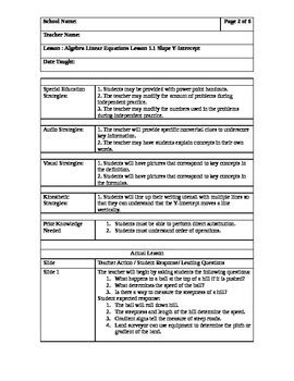 Algebra Linear Equations Lesson Slope Y Intercept By Branden Dreher