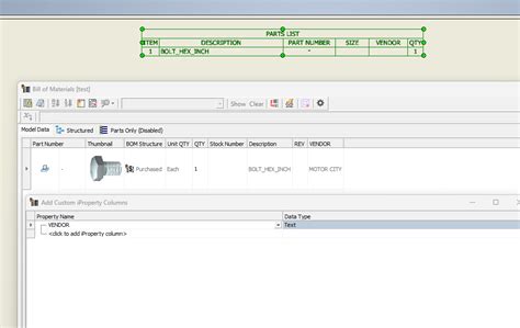 custom i property on content center part not linking to bom autodesk