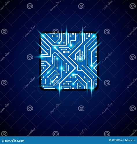 Vector Technology Cpu Design With Square Blue Neon Luminescent M Stock