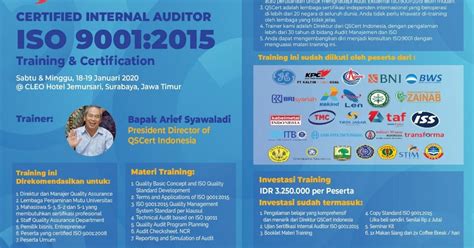 Training And Certification Internal Auditor Iso 90012015 Surabaya Class