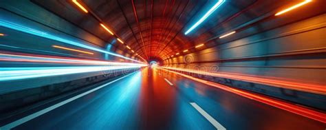 Dynamic Light Trails Inside Tunnel Speed Energy Motion Blur On Urban