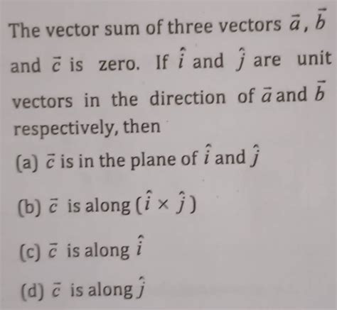 the vector sum of three vectors a b and c is zero if i and j are unit