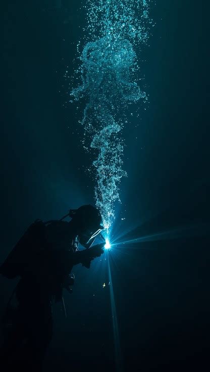Free Underwater Welding Operation Image Underwater Welding Diver