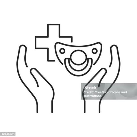 소아과 검은 선 아이콘입니다 의료 보험 표지판 보육 개념 웹 페이지 모바일 앱 프로모션에 대한 픽토그램 Ui Ux Gui 디자인 요소입니다 0명에 대한 스톡 벡터 아트 및