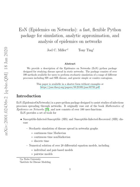 Epidemics On Networks Python Package Pdf Infection Mathematics
