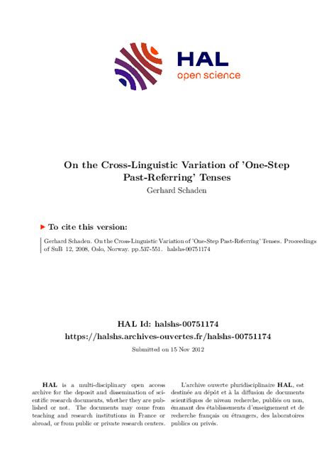 Pdf On The Cross Linguistic Variation Of One Step Past Referringtenses