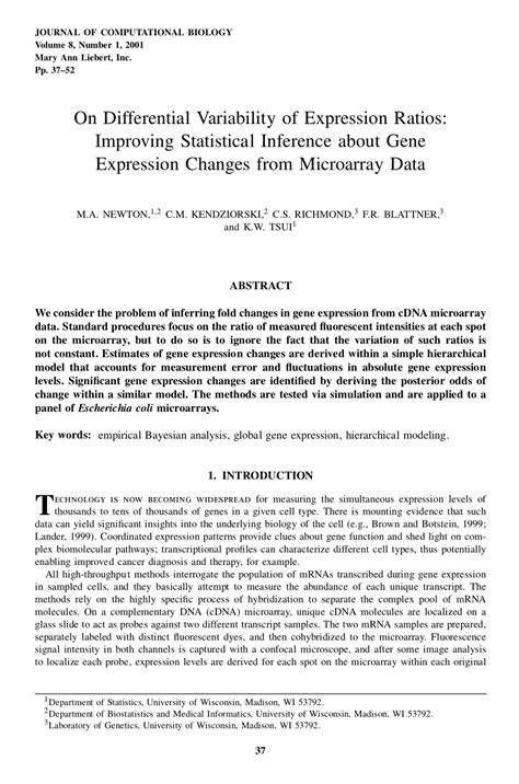 Pdf On Differential Variability Of Expression Ratios Improving