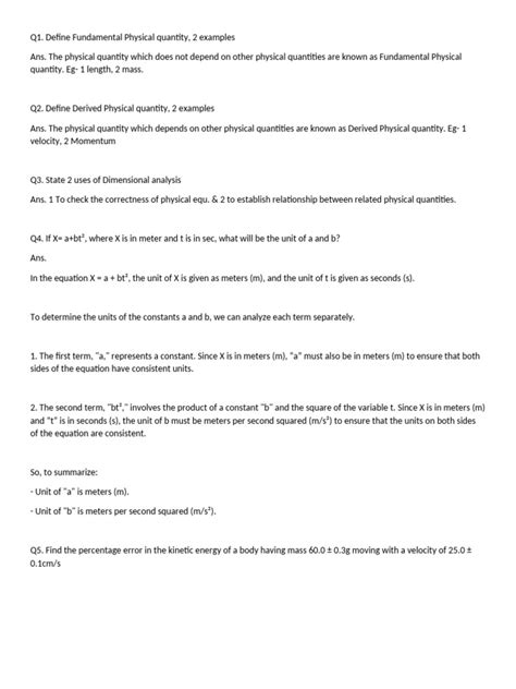 Physics Question Bank Ch1 And Ch2 Pdf Euclidean Vector Velocity
