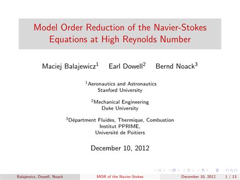 [ppt] Model Order Reduction Of The Navier Stokes Equations At High Powerpoint Presentation