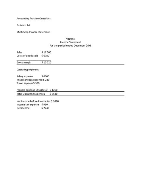 Accounting Practice Questions 1 Accounting Practice Questions