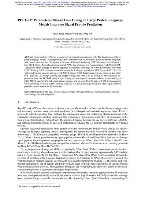Pdf Peft Sp Parameter Efficient Fine Tuning On Large Protein