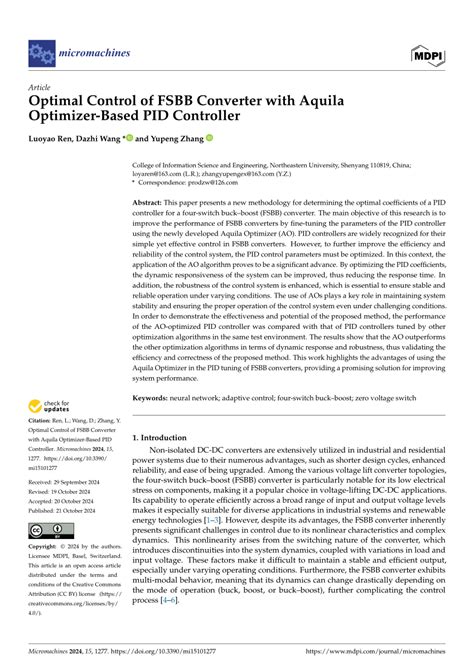 (PDF) Optimal Control of FSBB Converter with Aquila Optimizer-Based PID Controller