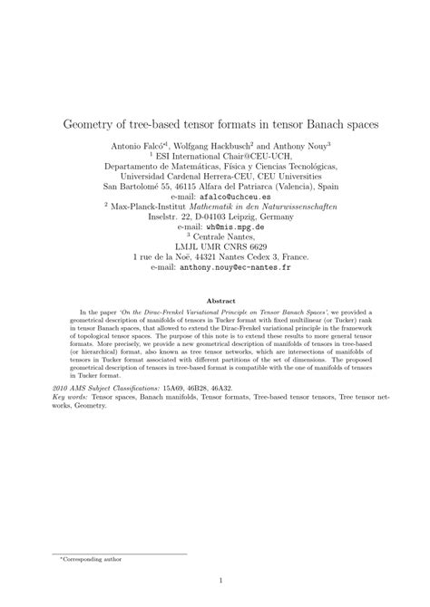 pdf geometry of tree based tensor formats in tensor banach spaces
