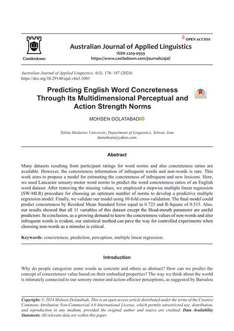 Pdf Predicting English Word Concreteness Through Its Multidimensional Perceptual And Action