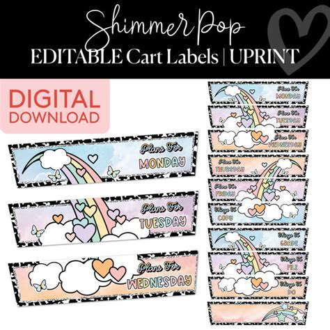Classroom Cart Labels Shimmer Pop Printable Classroom Decor Scho