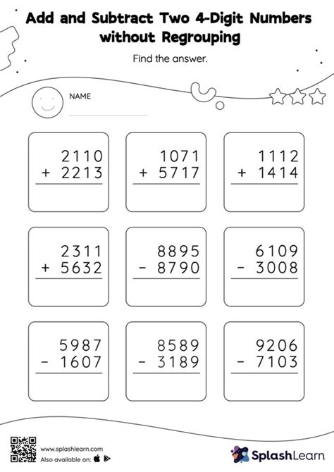 Add And Subtract Two 4 Digit Numbers Without Regrouping Vertical