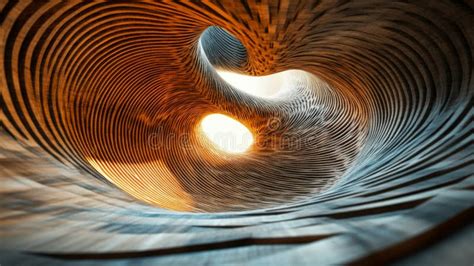 Abstract Wooden Structure With Two Circular Openings And A Bright Light