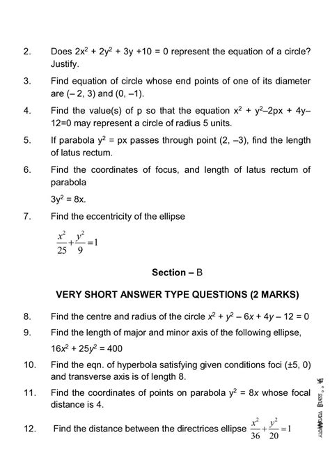 Class 11 Maths Conic Sections Notes All Important Notes