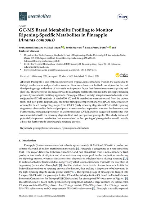 Pdf Gc Ms Based Metabolite Profiling To Monitor Ripening Specific