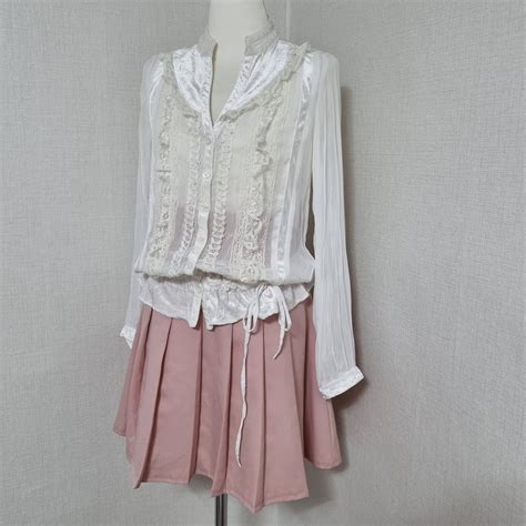 빈티지 화이트 벨벳 쉬폰 레이스 시스루 블라우스 러블리 로걀탑 웨스턴 후루츠패밀리