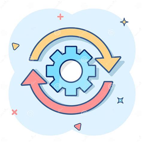Workflow Process Icon In Comic Style Gear Cog Wheel With Arrows Vector