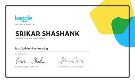 Srikar Shashank Completed The Intro To Machine Learning Course On Kaggle