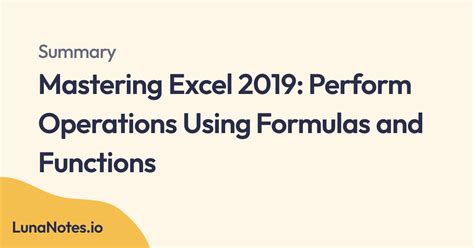mastering excel 2019 perform operations using formulas and functions
