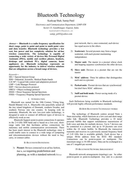 Bluetooth Paper Ieee Docx Computer Networking Computing