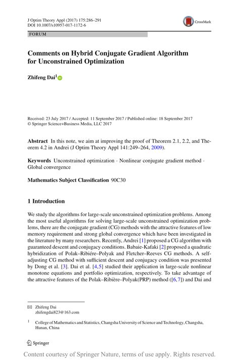 Comments On Hybrid Conjugate Gradient Algorithm For Unconstrained Optimization Request Pdf