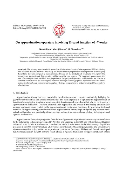 Pdf On Approximation Operators Involving Tricomi Function Of νth Order