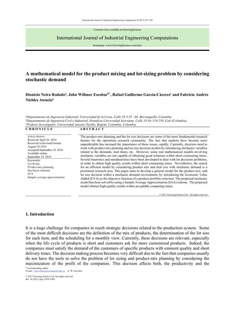 Pdf A Mathematical Model For The Product Mixing And Lot Sizing Problem By Considering