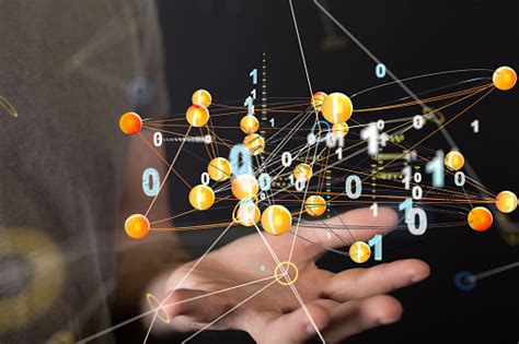 3d rendered futuristic network with binary code hovering over a mans