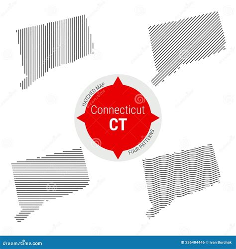 Hatched Pattern Vector Map Of Connecticut Stylized Simple Silhouette Of Connecticut Stock