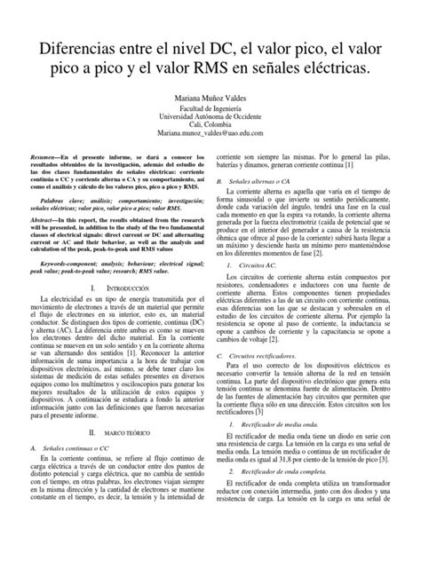 Diferencias De Vp Vpp Vpr Y Vrms Pdf Rectificador Corriente