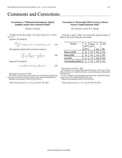Pdf Corrections To Wideband Semiconductor Optical Amplifier Steady State Numerical Model