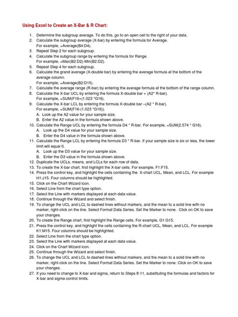 Using Excel To Create An X Bar And R Chart Pdf Teaching Mathematics