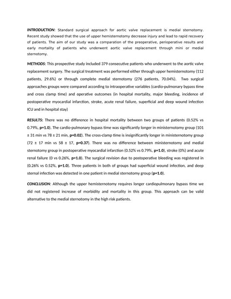 Pdf Aortic Valve Replacement Through Ministernotomy Versus Medial