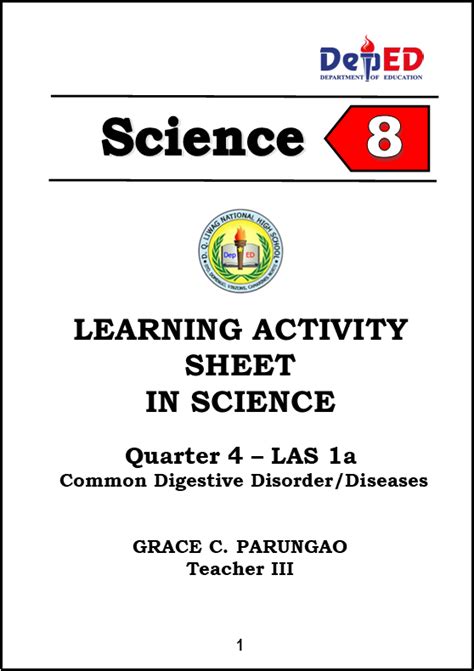 Science 8 Learning Activity Sheet Grade 8 Learning Hub Facebook