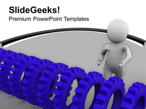 Blue Gears And A Man D Illustration PowerPoint Templates Ppt Backgrounds For Slides