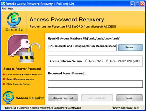Access Password Recovery To Reveal Access Password And Unlock Access Password Mdb Unlocker