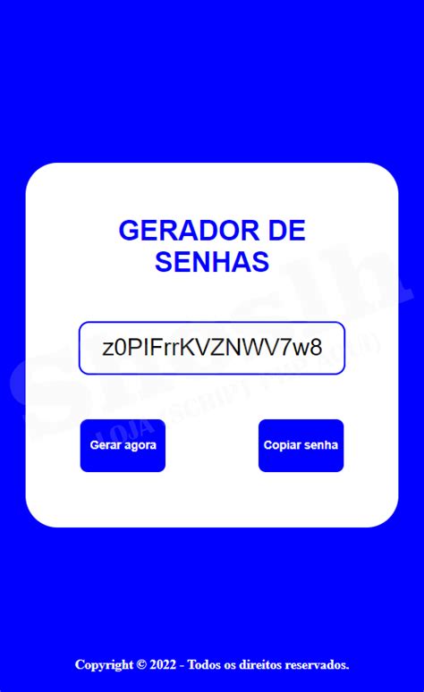 gerador de senhas feito em html css e js script php aqui brasil