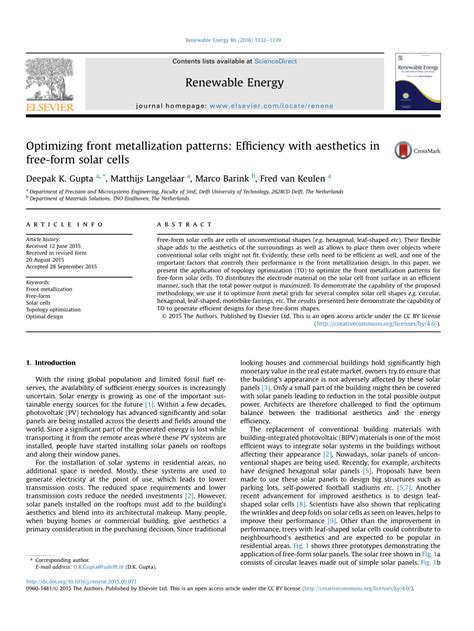 Pdf Optimizing Front Metallization Patterns Efficiency With