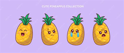 Premium Vector Set Of Cute Pineapple With Various Expression On White