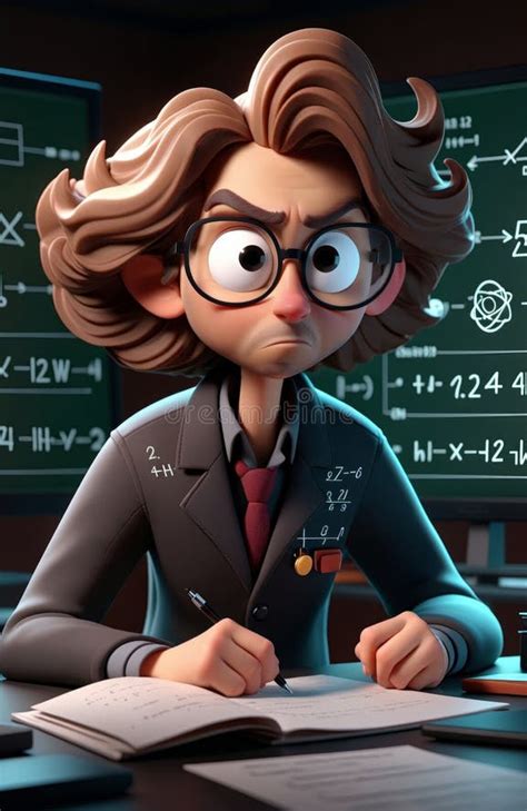 Animated Scientist In Lab Solving Complex Equations With Determination