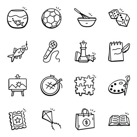 Pack Of Hobbies Hand Drawn Icons 13004458 Vector Art At Vecteezy