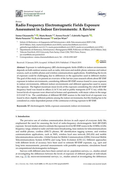 Pdf Radio Frequency Electromagnetic Fields Exposure Assessment In Indoor Environments A Review