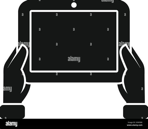 Hands Holding Simplified Black And White Vector Tablet Icon