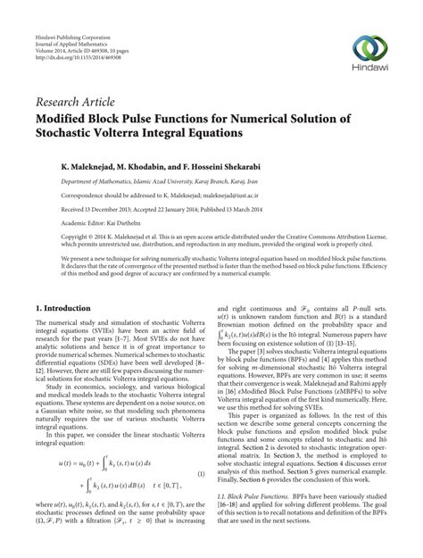 Pdf Modified Block Pulse Functions For Numerical Solution Of