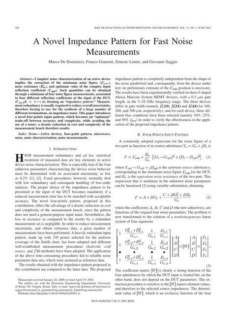 pdf a novel impedance pattern for fast noise measurements